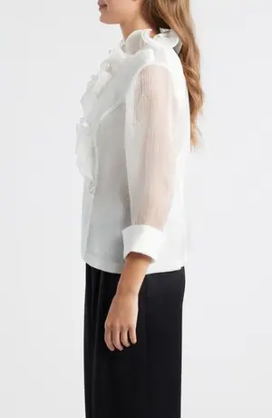 Alex Evenings Yoryu Chiffon Ruffle Top - Ivory