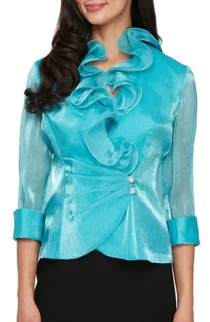 Alex Evenings Yoryu Chiffon Ruffle Top - Turquoise