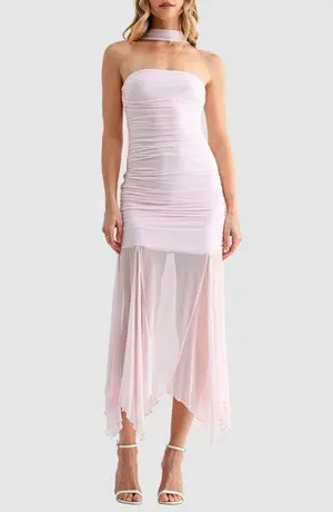 Blush Ruched Midi Dresses