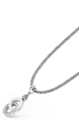 Lagos Signature Caviar Interlocking Diamond Pendant Necklace