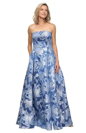 Alex Evenings Strapless Floral Jacquard Gown With Shawl