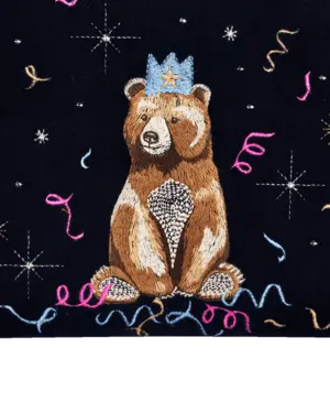 FABLE ENGLAND Party Bear Embroidered Medium Pouch - Midnight Blue