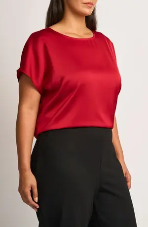 Halogen Dolman Sleeve Satin Top - Bright Red