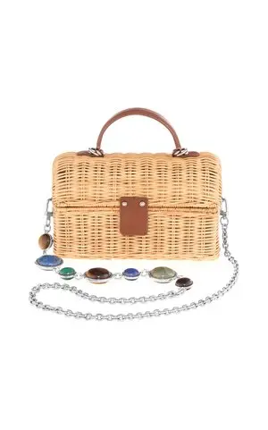 Judith Leiber Woven Basket Bag With Gemstone Chain