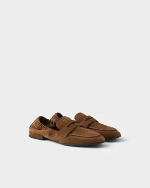 Prada Shuffle Nubuck Leather Loafers - Cocoa Brown