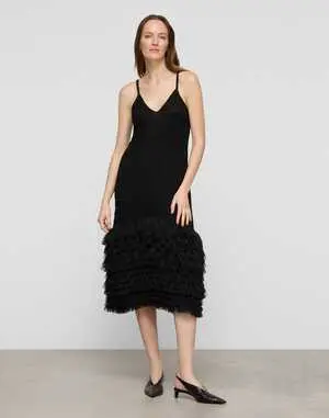 Lafayette 148 New York Cotton-silk Knit Fringe Midi Slip Dress - Black
