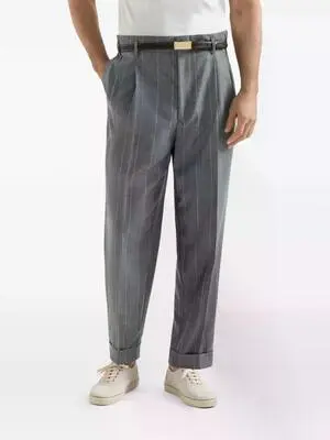 Brunello Cucinelli Virgin Wool Chalk Stripe Trousers - Grey