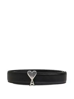 AMI Paris Leather Belt With Heart Detail - Black