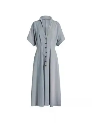 Alberta Ferretti Buttoned V-neck Dress - Blue