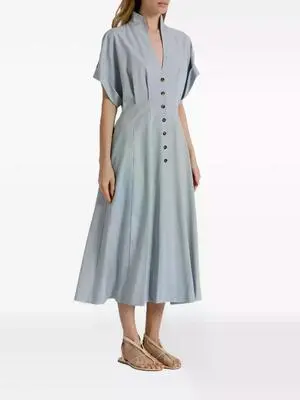 Alberta Ferretti Buttoned V-neck Dress - Blue