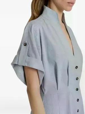 Alberta Ferretti Buttoned V-neck Dress - Blue