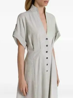 Alberta Ferretti Buttoned V-neck Dress - Grey