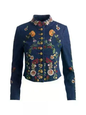 Alice + Olivia Floral-embroidered Denim Jacket