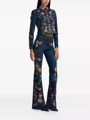 Alice + Olivia Floral-embroidered Denim Jacket