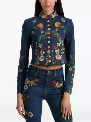 Alice + Olivia Floral-embroidered Denim Jacket