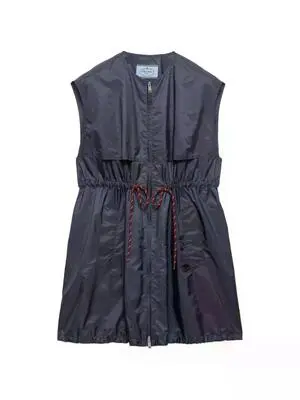 Prada Sleeveless Re-nylon Mini Dress With Drawstring Waist - Blue