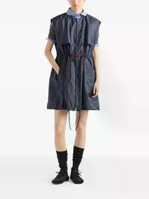 Prada Sleeveless Re-nylon Mini Dress With Drawstring Waist - Blue