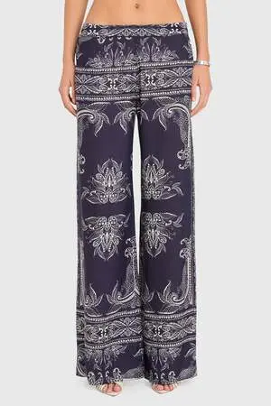 Amanda Uprichard Arielle Printed Wide Leg Pants - Navy