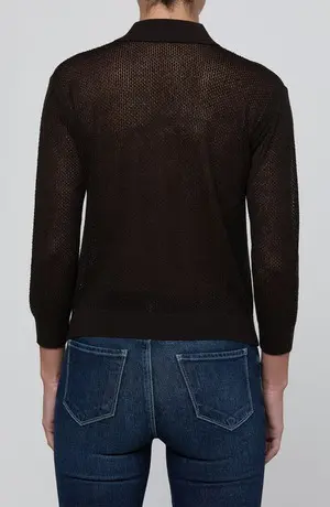 L'Agence Carine Pointelle Polo Sweater - Coffee Bean
