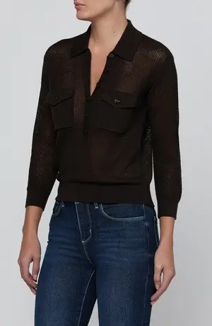 L'Agence Carine Pointelle Polo Sweater - Coffee Bean
