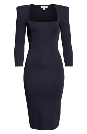 L'Agence Padded Shoulder Corset Knit Midi Dress