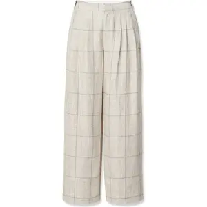 Rag & Bone Chappel Plaid Wide Leg Linen Pants - White Multi
