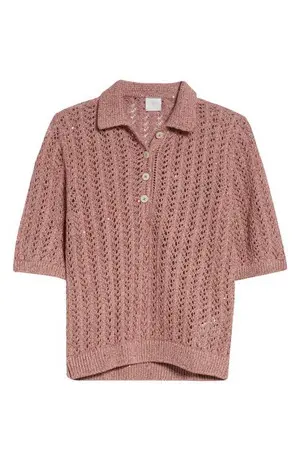 Eleventy Open Stitch Cotton & Linen Blend Polo - 174 Raspberry