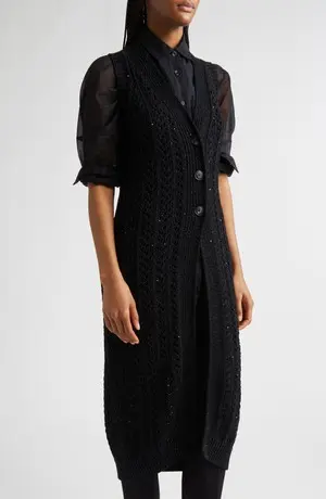 Eleventy Sequin-embellished Open Stitch Long Cardigan