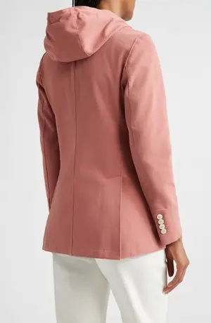 Eleventy Laser-cut Cotton-blend Knit Jacket With Hooded Zip Inset - 174 Raspberry