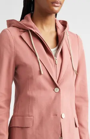 Eleventy Laser-cut Cotton-blend Knit Jacket With Hooded Zip Inset - 174 Raspberry