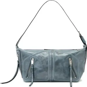 ALLSAINTS Jean Ray Leather Shoulder Bag - Cement Blue