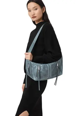 ALLSAINTS Jean Ray Leather Shoulder Bag - Cement Blue