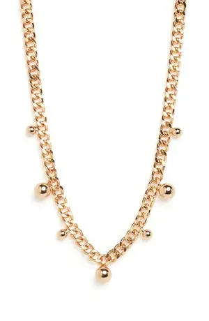 OPEN EDIT Orb Drop Curb Chain Necklace - Gold