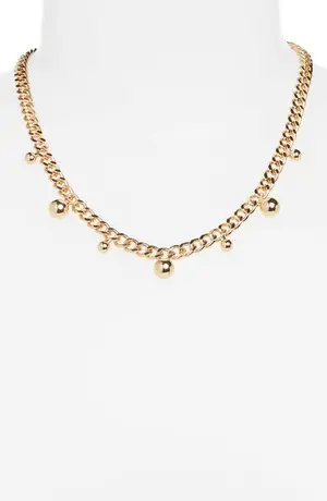 OPEN EDIT Orb Drop Curb Chain Necklace - Gold