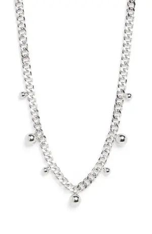 OPEN EDIT Orb Drop Curb Chain Necklace - Silver
