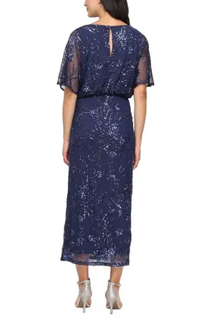 SL FASHIONS Sequin Blouson Bodice Gown - Navy
