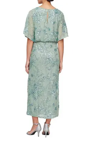 SL FASHIONS Sequin Blouson Bodice Gown - Sage