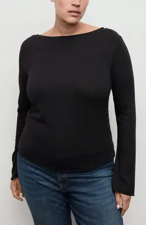 Mango Slim Fit Boatneck Top - Black