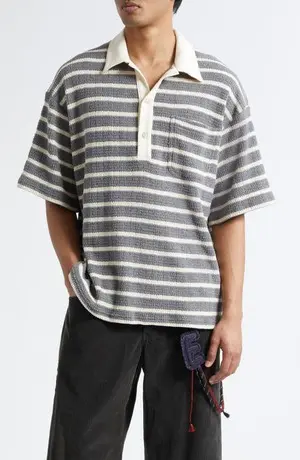 SONG FOR THE MUTE Gym Stripe Bouclé Polo