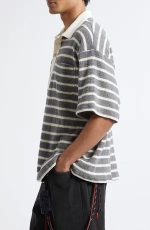 SONG FOR THE MUTE Gym Stripe Bouclé Polo