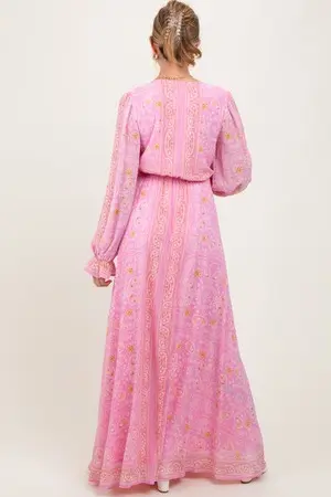PINKBLUSH Paisley V-neck Maxi Dress
