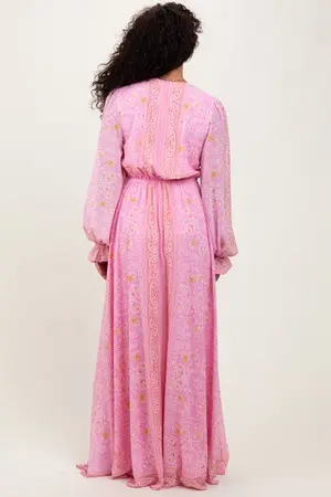 PINKBLUSH Paisley V-neck Maxi Dress