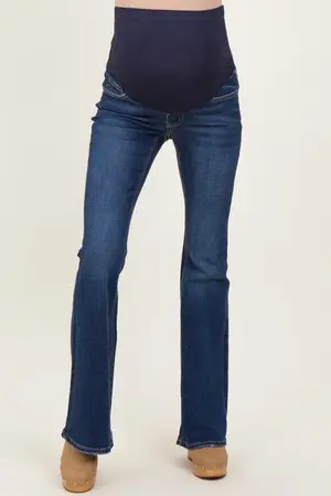 PINKBLUSH Maternity Flared Jeans - Navy Blue
