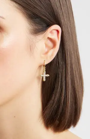CHILD OF WILD Lydia Huggie Hoop Cross Drop Earrings