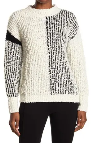Bobeau Colorblock Boucle Knit Pullover Sweater