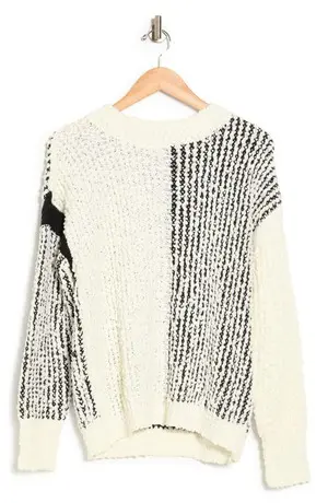 Bobeau Colorblock Boucle Knit Pullover Sweater