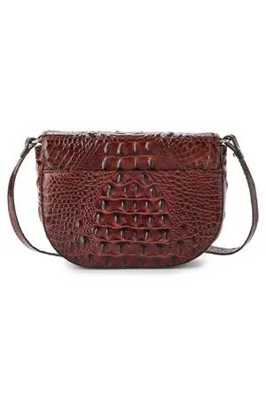 Brahmin Croc Embossed Leather Crossbody Bag - Pecan