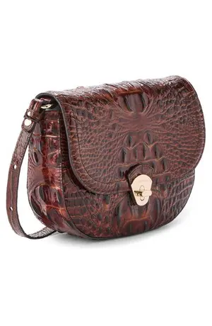 Brahmin Croc Embossed Leather Crossbody Bag - Pecan