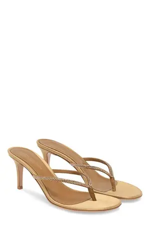 GIANVITO ROSSI India Crystal-embellished Thong Sandals - Brown Leather