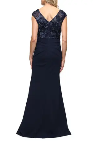 Alex Evenings Soutache Sequin Illusion Neck Gown